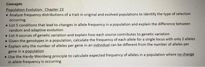 Solved Concepts Population Evolution: Chapter 23 • Analyze | Chegg.com