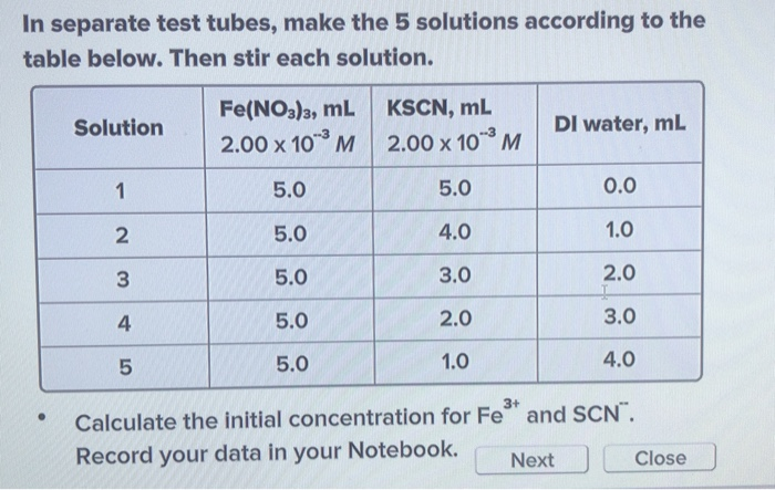 Solved Lab Notebook Initial concentrations of Fe** and SCN | Chegg.com