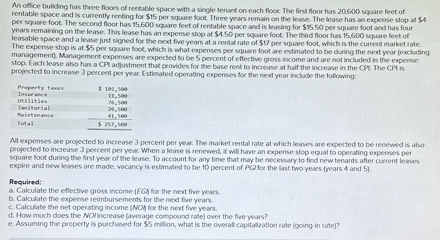 Solved An office building has three floors of rentable space | Chegg.com