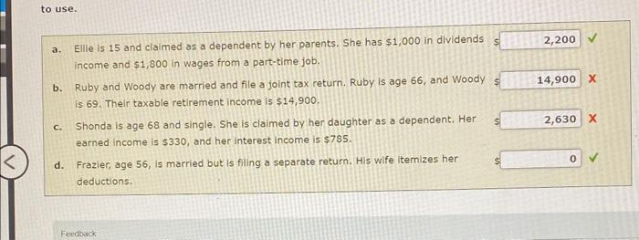 Solved a. Ellie is 15 and claimed as a dependent by her | Chegg.com