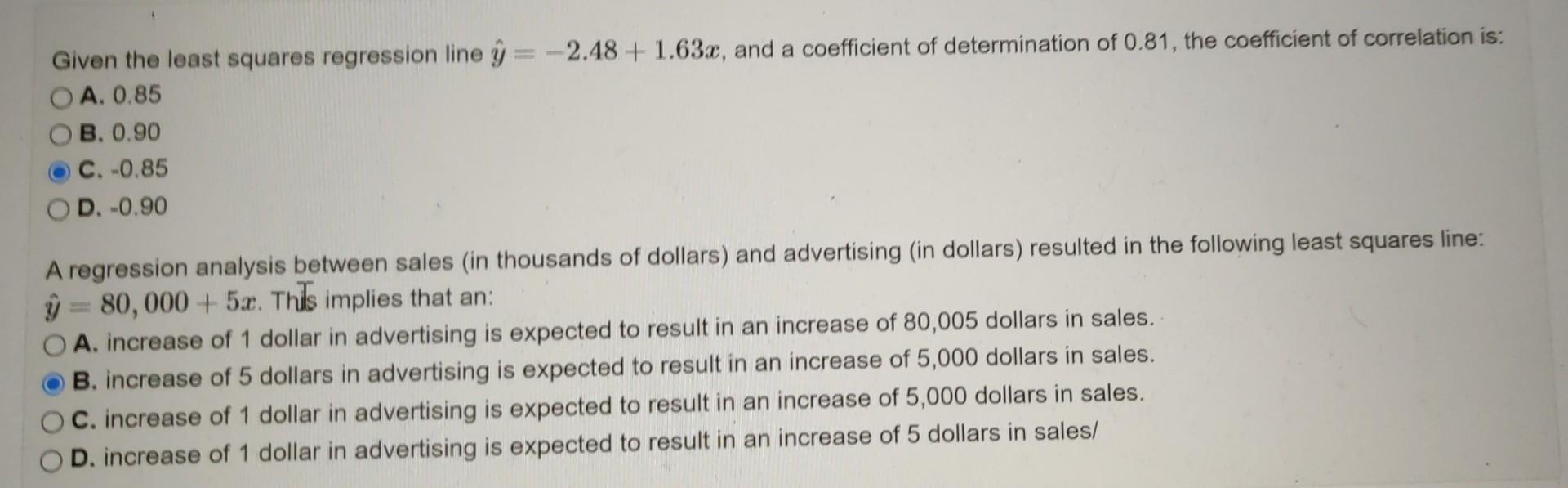 Solved Given the least squares regression line | Chegg.com