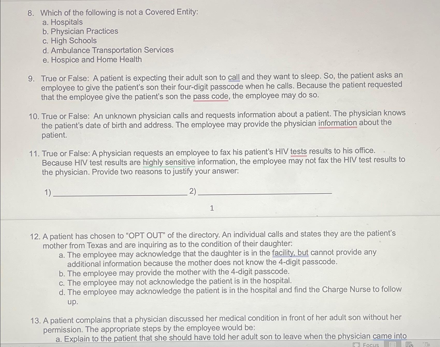 Solved Which of the following is not a Covered Entity:a. | Chegg.com