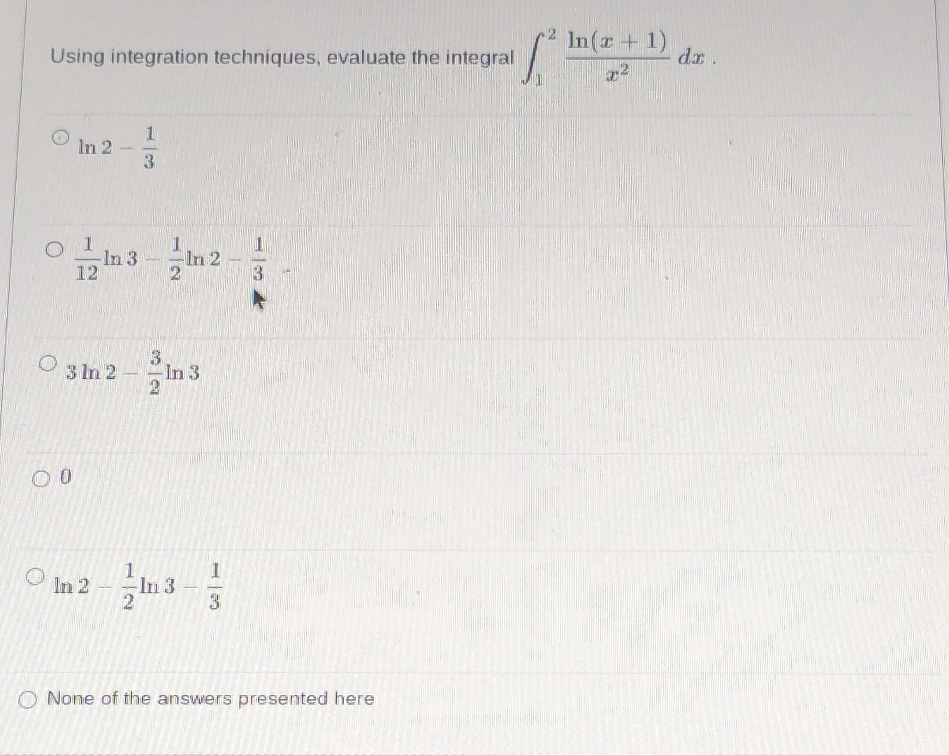 Solved Using integration techniques, evaluate the integral | Chegg.com