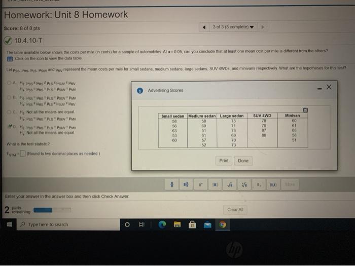 Solved Homework: Unit 8 Homework 3 of 3 (3 complete) Score: | Chegg.com