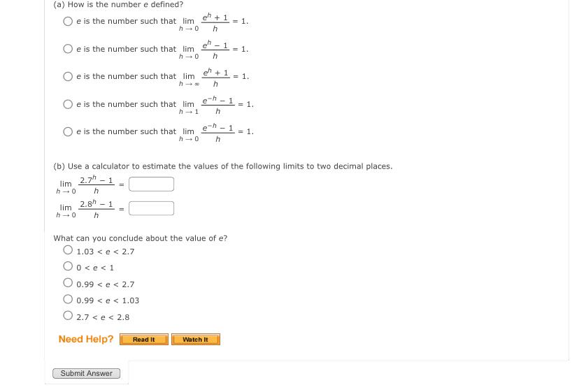 Solved (a) ﻿How is the number e defined?e ﻿is the number | Chegg.com