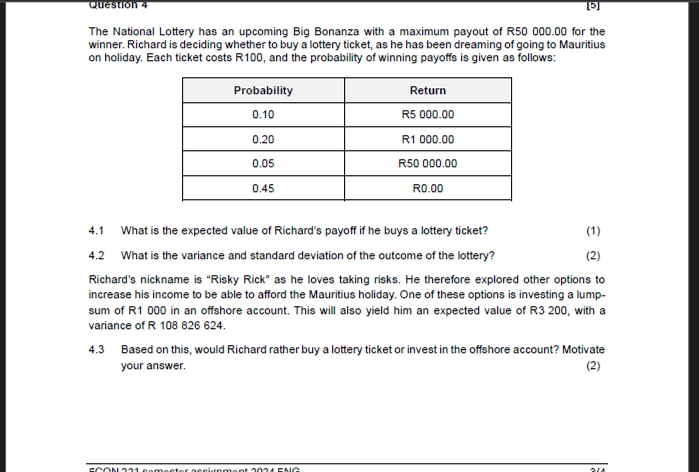 Solved QUESTION 4 ﻿HOW DO YOU CALCULATE EXPECTED VALUE IN | Chegg.com