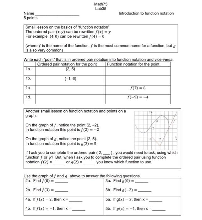 Solved Math75 Lab35 Name Introduction to function notation 5 | Chegg.com