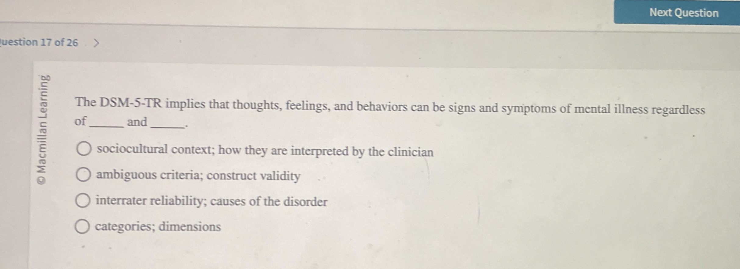 Solved Next Questionuestion 17 ﻿of 26The DSM-5-TR implies | Chegg.com