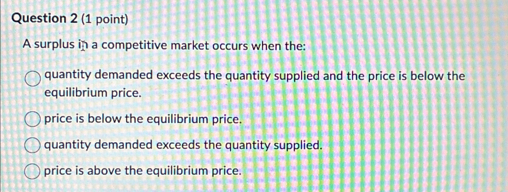 Solved Question 2 (1 ﻿point)A surplus in a competitive | Chegg.com