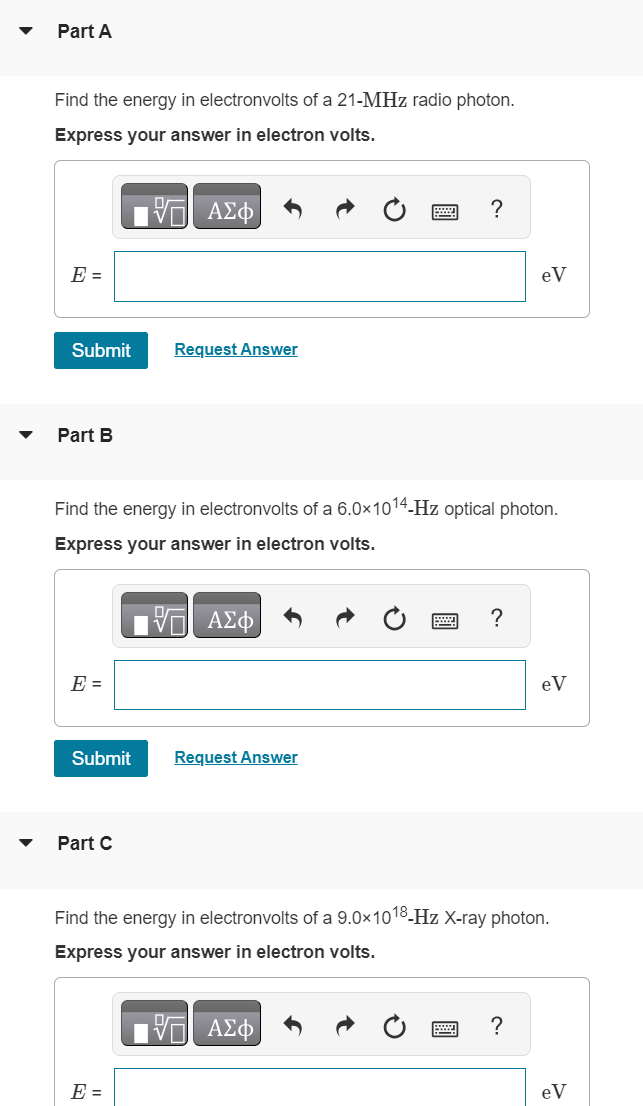 Solved Find the energy in electronvolts of a 21-MHz radio | Chegg.com