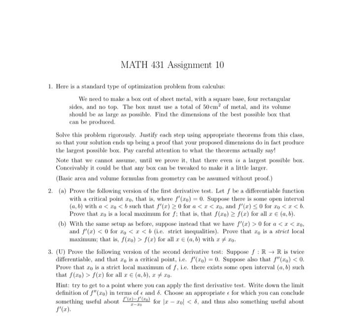 Solved 1. Here is a standard type of optimization problem | Chegg.com