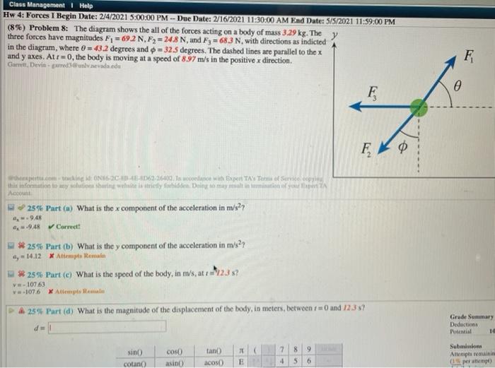 Solved Class Management | Help Hw 4: Forces I Begin Date: | Chegg.com