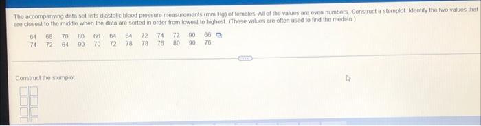 Solved The accompanying data set lists diastolic blood | Chegg.com