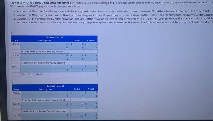 Solved Allowance Method versus Direct Write-off Method On | Chegg.com Solved Allowance Method versus Direct Write-off Method On | Chegg.com