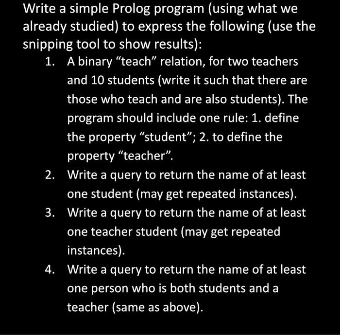 Solved Nrite A Simple Prolog Program Using What We Already 