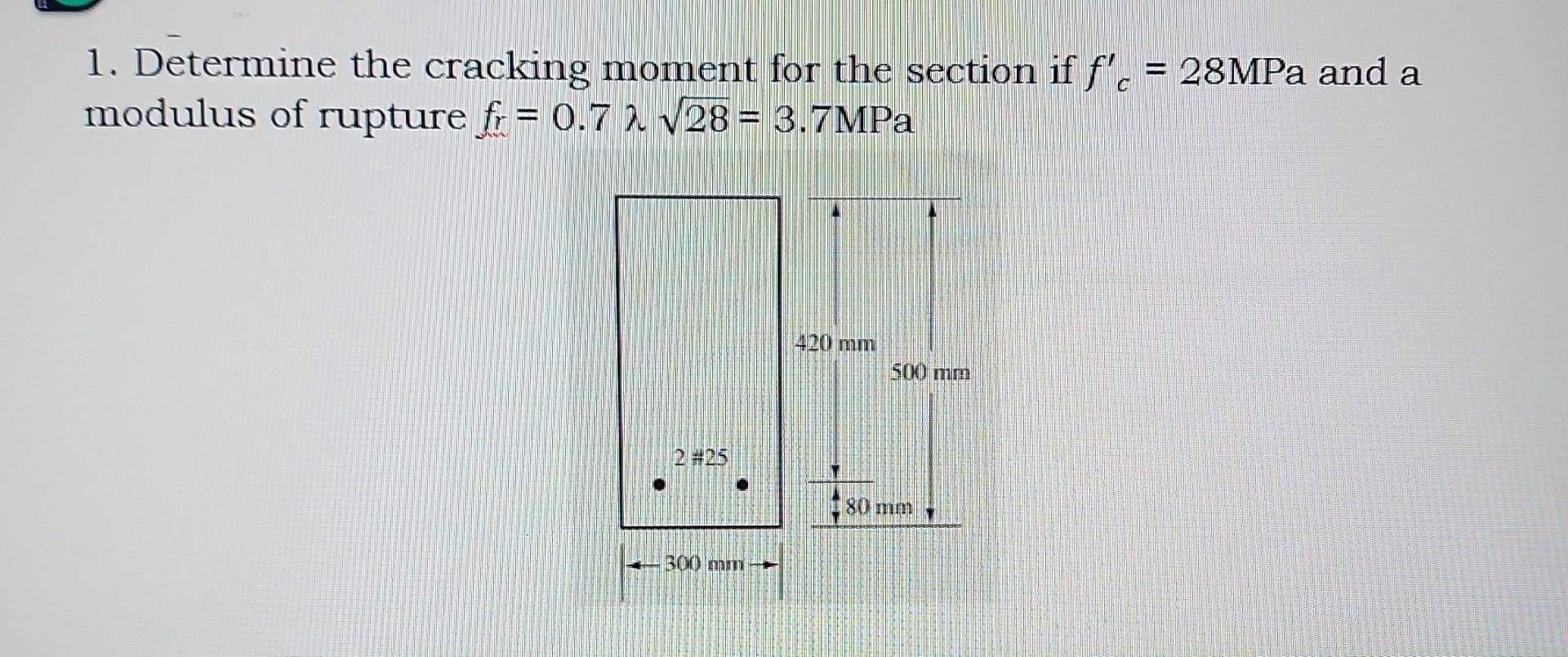 Solved 1. Determine the cracking moment for the section if | Chegg.com