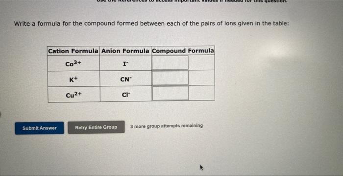 Solved Write a formula for the compound formed between each | Chegg.com