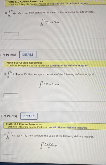 Solved Math 110 Course Resources - Definite Integrals Course | Chegg.com