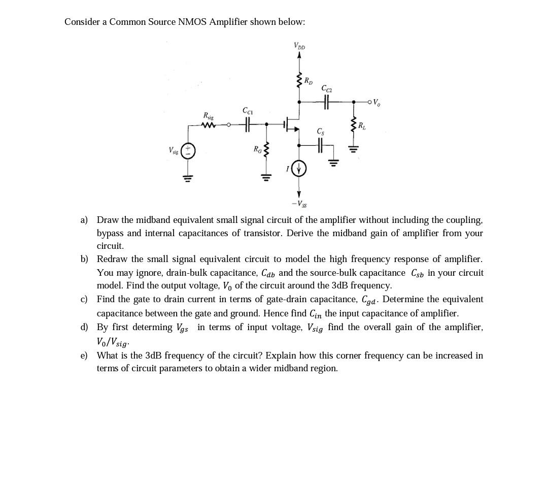 Solved Consider a Common Source NMOS Amplifier shown below: | Chegg.com