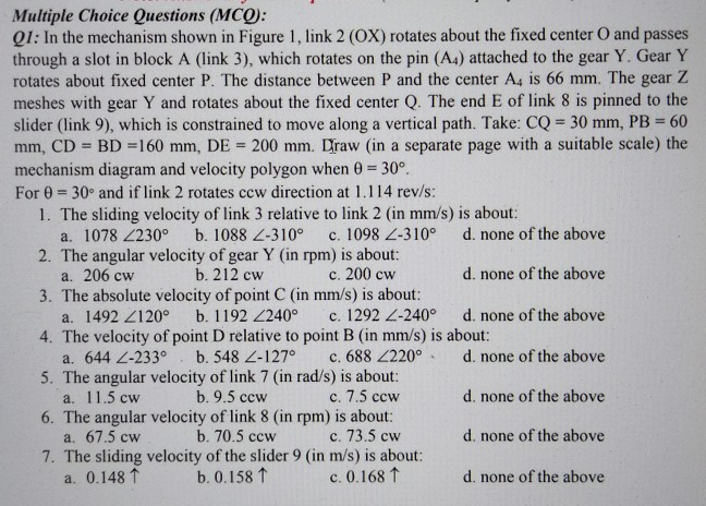 Solved Multiple Choice Questions (MCQ: Q1: In the mechanism | Chegg.com