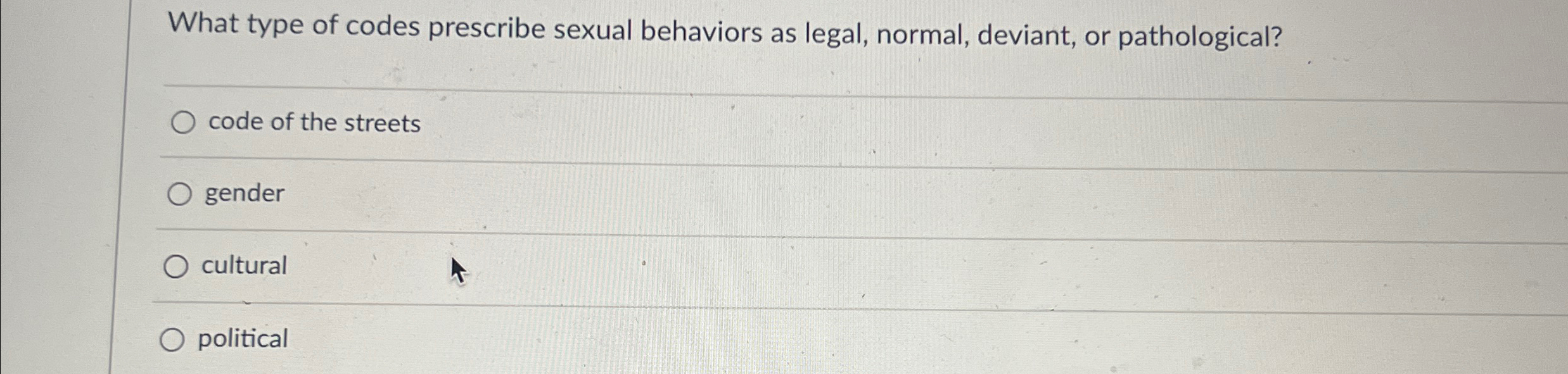 Solved What type of codes prescribe sexual behaviors as | Chegg.com