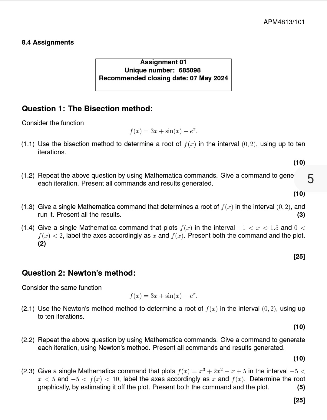 Solved 8.4 ﻿AssignmentsAssignment 01Unique number: | Chegg.com