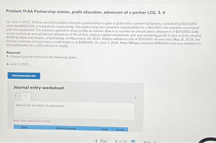 Solved Problem 11-6A Partnership entries, profit allocation, | Chegg.com