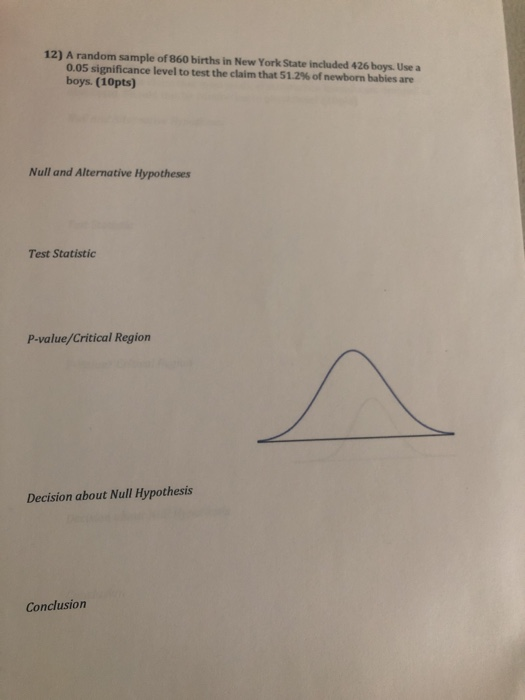 Solved 12) A random sample of 860 births in New York State | Chegg.com