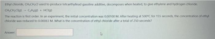 Solved Ethyl chloride, CH3CH2Cl used to produce | Chegg.com