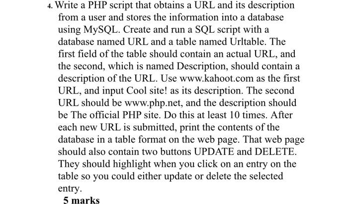 Solved 4. Write a PHP script that obtains a URL and its | Chegg.com