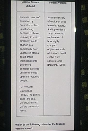 Solved \table[[\table[[Original Source],[Material]],Student | Chegg.com