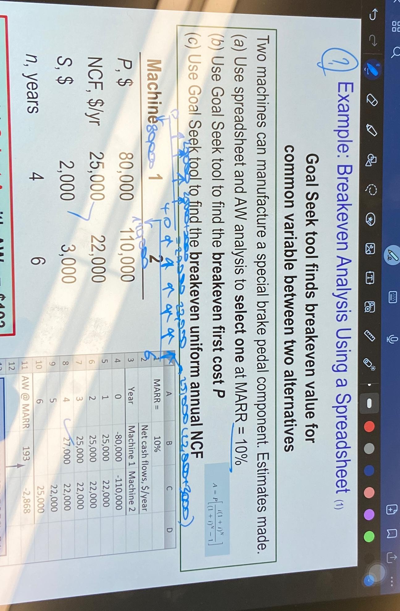 Solved (?.) ﻿Example: Breakeven Analysis Using a Spreadsheet | Chegg.com