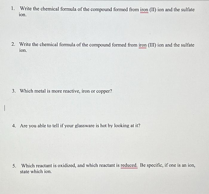 Solved 1. Write the chemical formula of the compound | Chegg.com