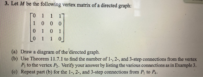 Solved 3. Let M be the following vertex matrix of a directed | Chegg.com
