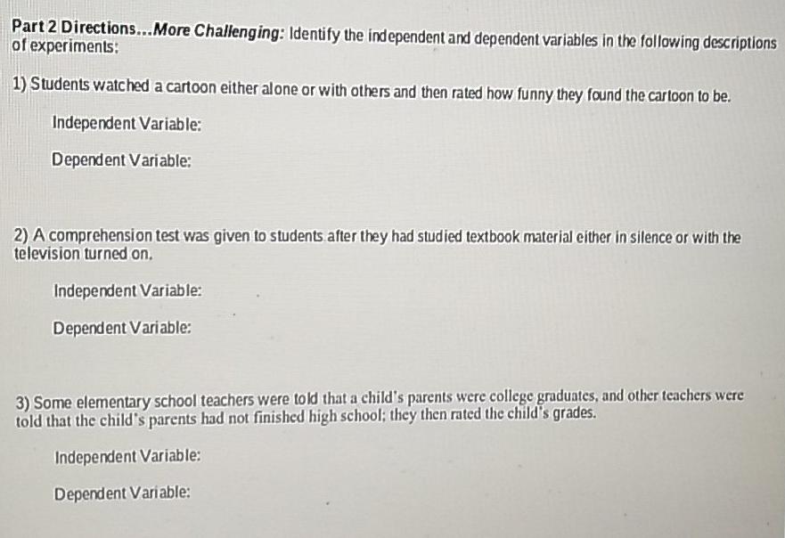 Solved Part 2 Directions...More Challenging: Identify the | Chegg.com