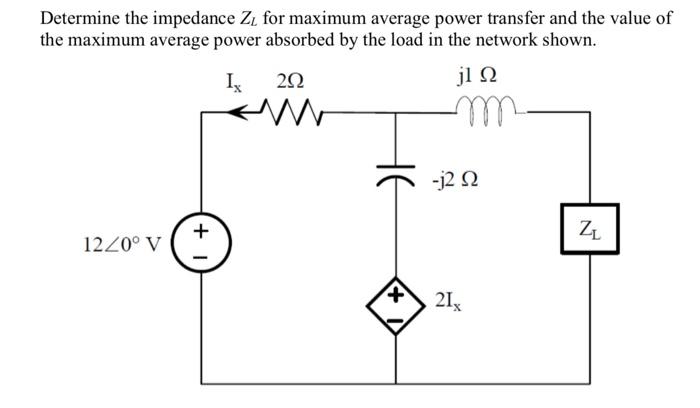 Solved Determine the impedance ZL for maximum average power | Chegg.com