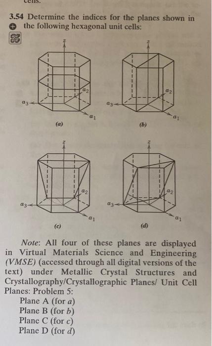Solved 3.54 Determine the indices for the planes shown in | Chegg.com