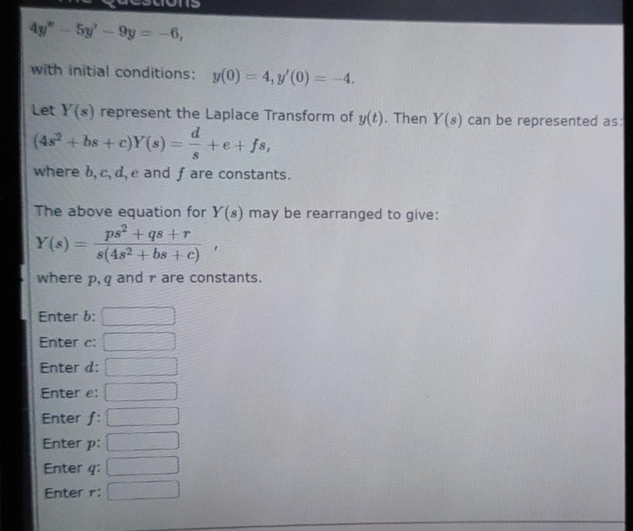 Solved 4yn−5y′−9y=−6 with initial conditions: | Chegg.com