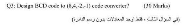 Solved Q3: Design BCD code to (8,4-2,-1) code converter? (30 | Chegg.com