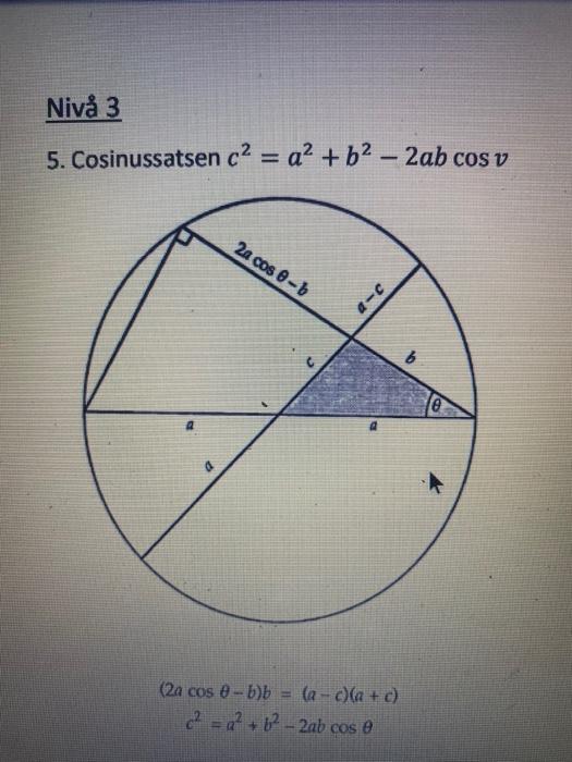 Solved Nivå 3 5. Cosinussatsen c2 = a2 + b2 - 2ab cos v 2a | Chegg.com
