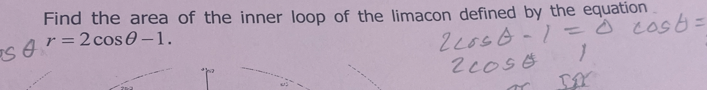 Find the area of the inner loop of the limacon | Chegg.com