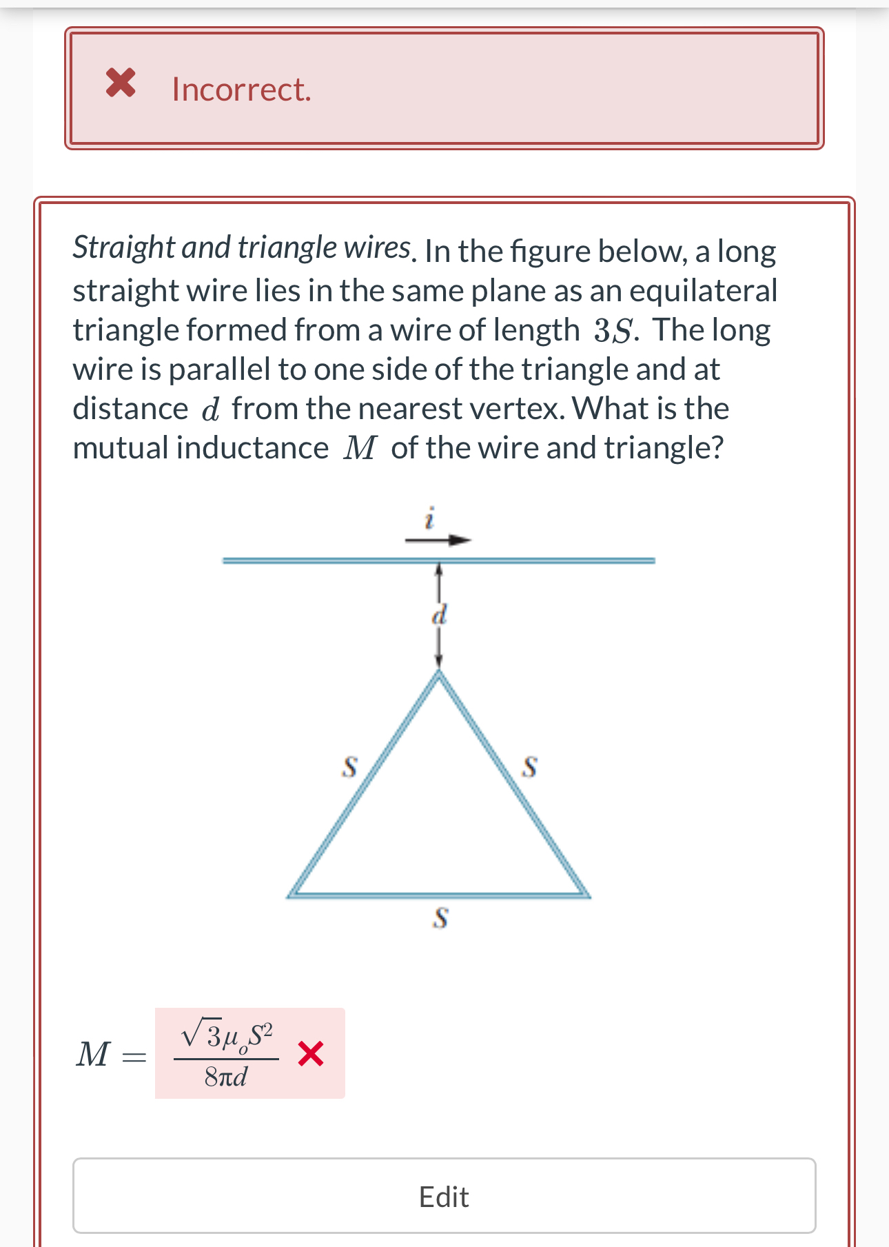 Solved xIncorrect.Straight and triangle wires. In the figure | Chegg.com
