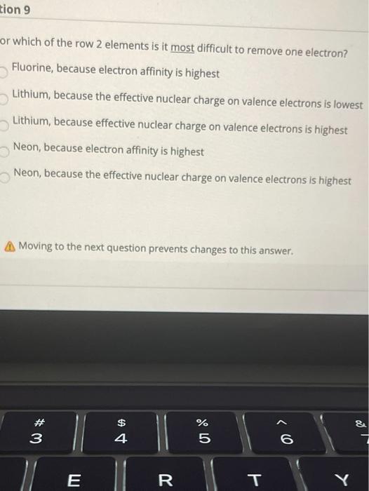 Solved tion 9 or which of the row 2 elements is it most | Chegg.com