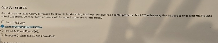 Solved Question 68 ﻿of 75.Jerrod uses his 2020 ﻿Chevy | Chegg.com
