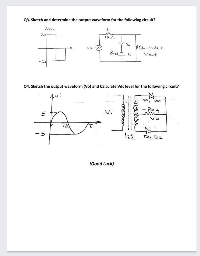 Solved Q3. Sketch and determine the output waveform for the | Chegg.com