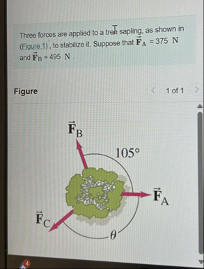 Solved Three forces are applied to a treat sapling, as shown | Chegg.com