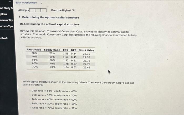 Solved 1. Determining the optimal capital structure | Chegg.com