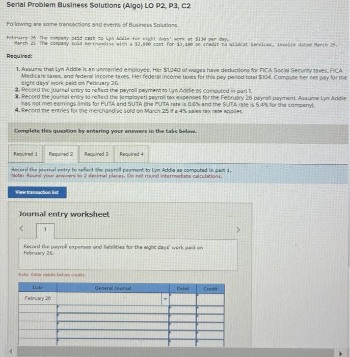 Solved Serial Problem Business Solutions (Algo) LO P2, P3, | Chegg.com