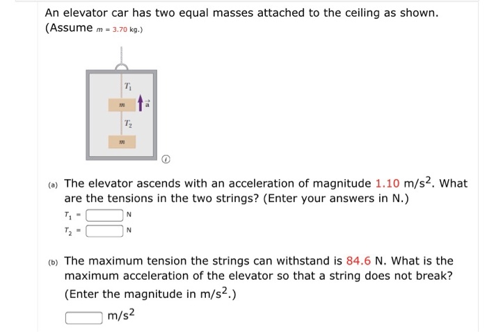 Solved An elevator car has two equal masses attached to the | Chegg.com