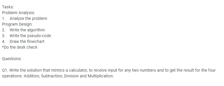 Solved Tasks:Problem Analysis:Analyze the problemProgram | Chegg.com